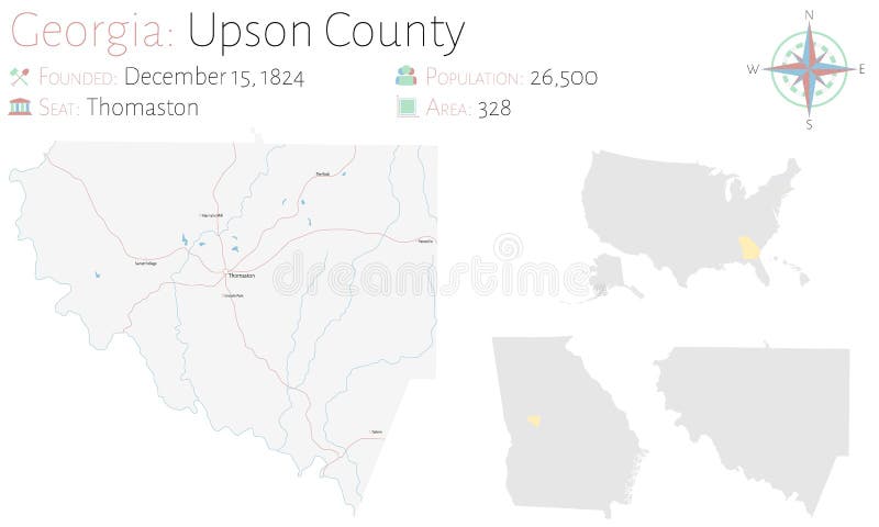 Map of Upson in Georgia stock vector. Illustration of region - 189326162