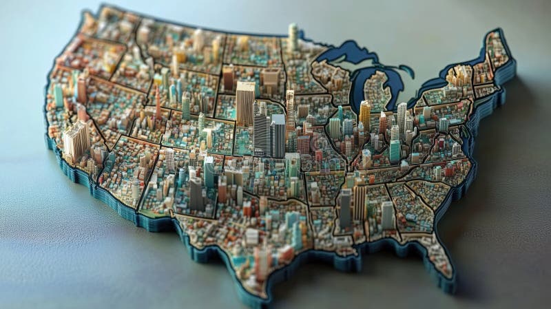 Map of US States with Intricate Features for Urban Planning Studies ...