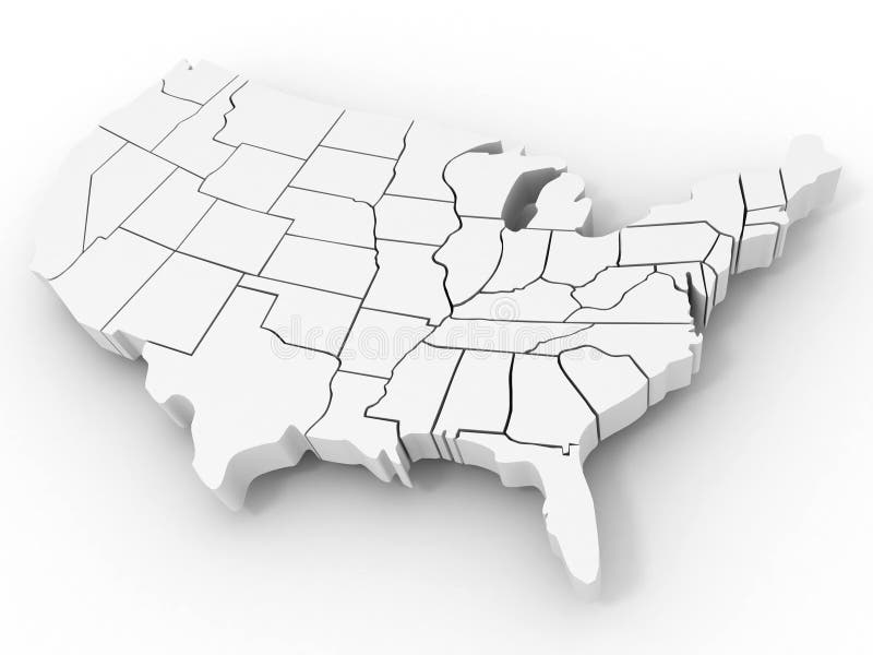 USA Map 3D White with States and Clipping Path Stock Illustration ...