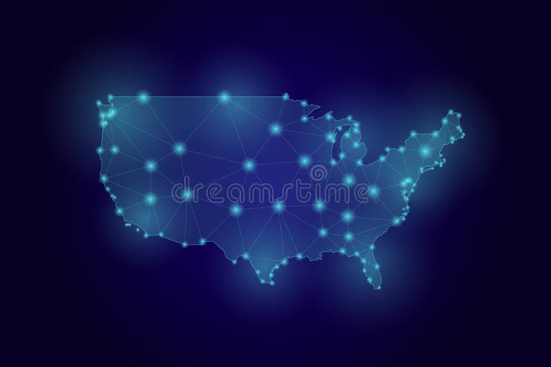 Map of the USA Created from Lines, Bright Points and Polygons. Map of ...