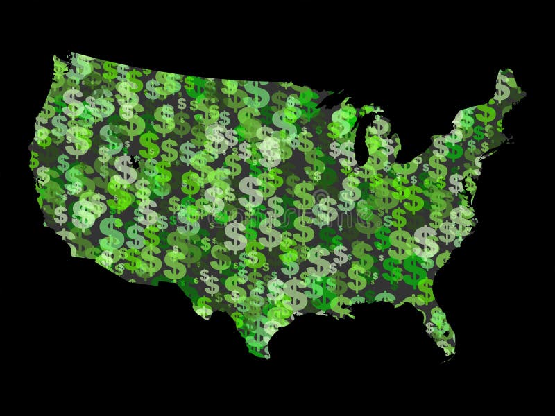 Map of USA with Dollar Symbols Stock Illustration - Illustration of ...