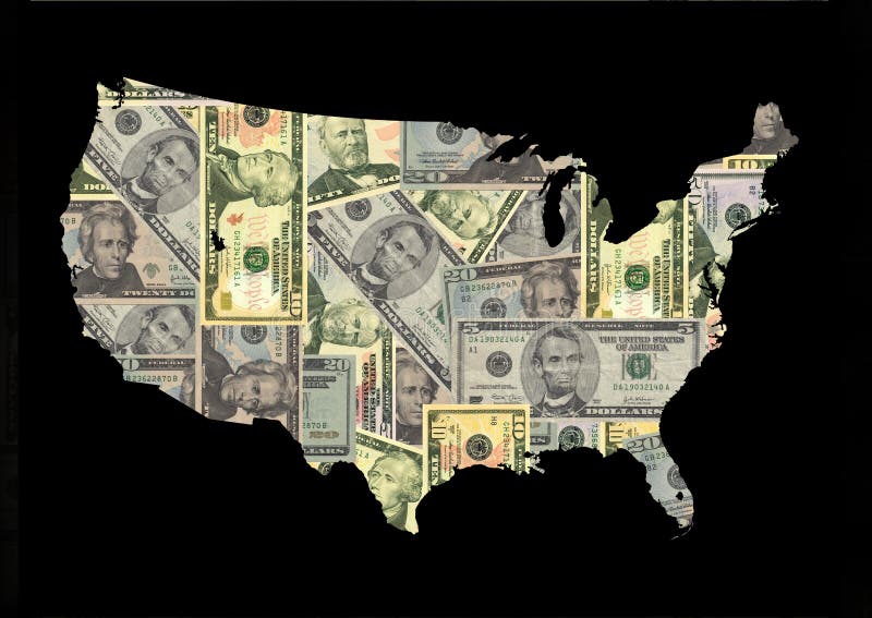 Map of USA with dollars stock illustration. Illustration of bank - 4303839