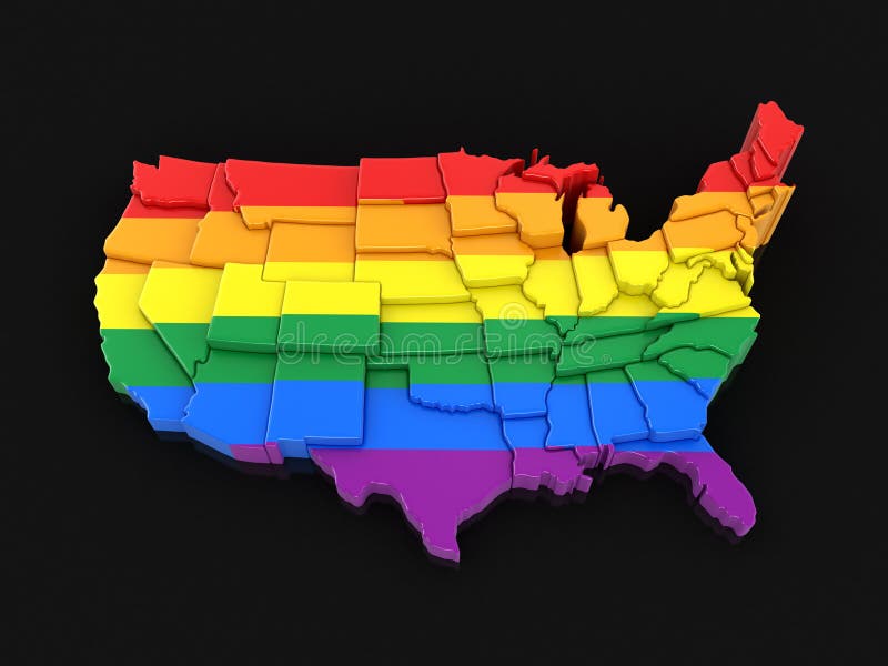 Map of USA with LGBT flag stock illustration. Illustration of community ...