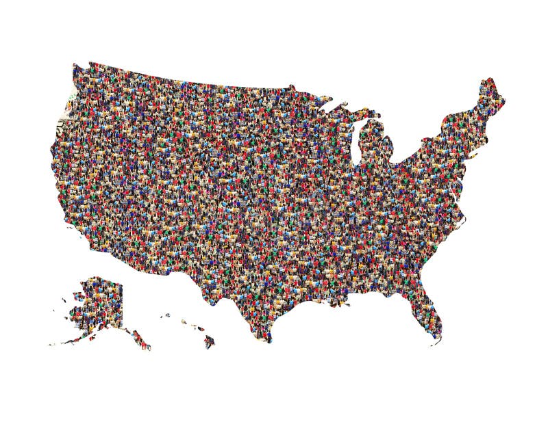 Large Group of People in United States of America or USA Map with ...