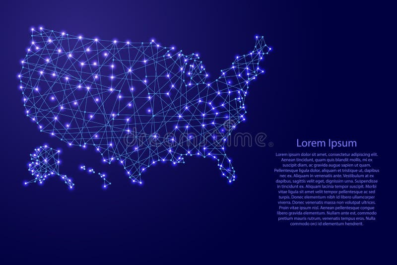 Map of USA from Polygonal Blue Lines, Glowing Stars Illustration Stock ...