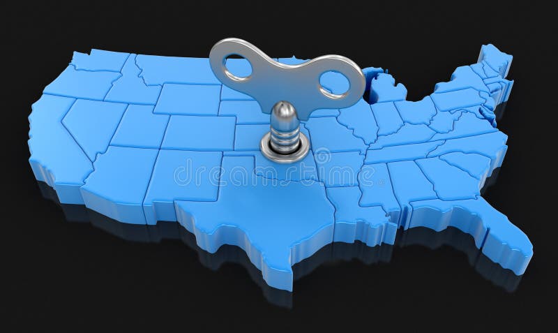 Map of USA with Winding Key Stock Illustration - Illustration of cutout ...