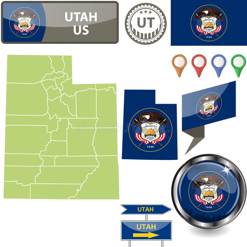 Map of Utah, US stock vector. Illustration of button - 220165173