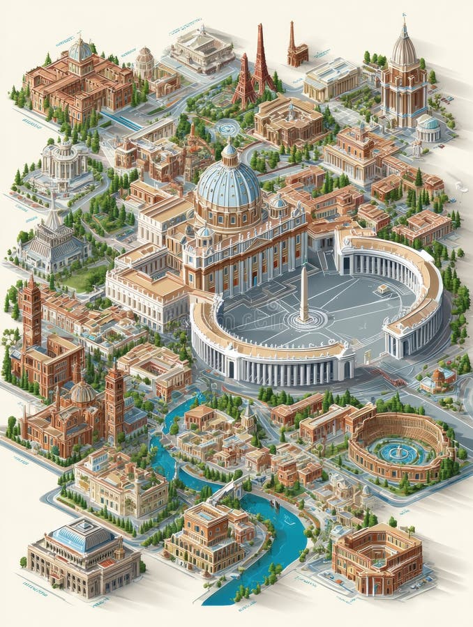 Map of Vatican City and Surrounding Landmarks in Rome Featuring ...