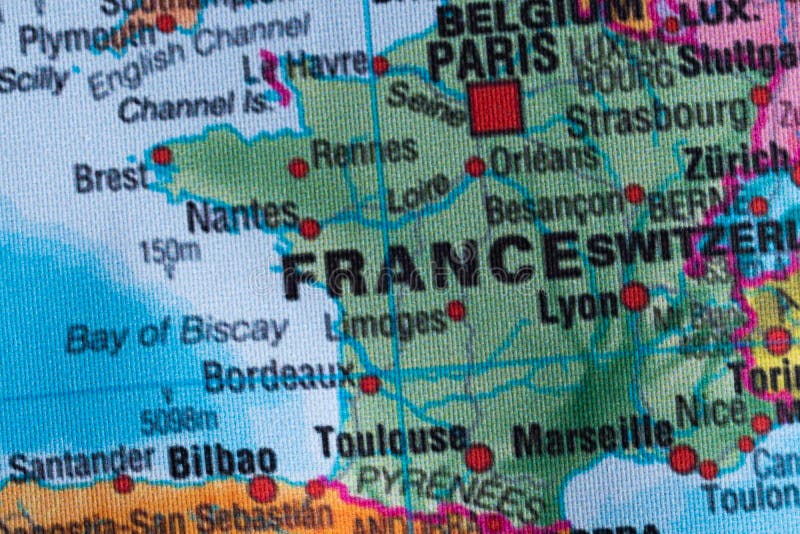 Map View of France on a Geographical Globe. Stock Image - Image of flat ...