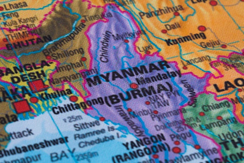 Map View of Myanmar on a Geographical Globe. Stock Image - Image of ...