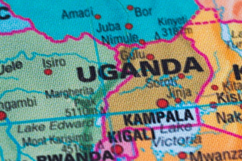 Map View of Uganda on a Geographical Globe. Stock Image - Image of ...