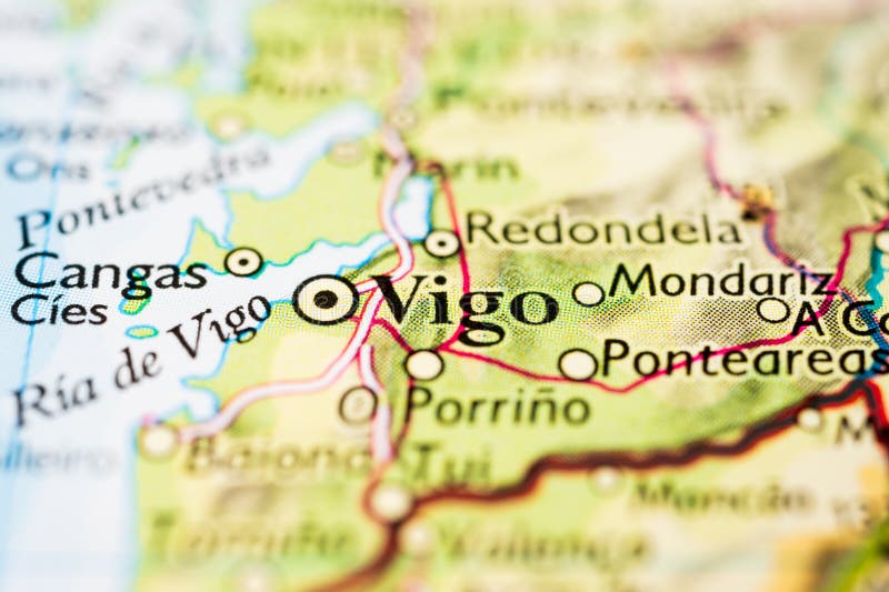 Map View of Vigo and Surrounding Coastal Area.. Stock Image - Image of ...