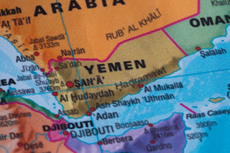 Map View of Yemen on a Geographical Globe. Stock Image - Image of icon ...