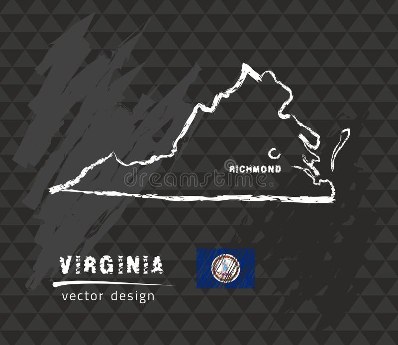 Map of Virginia, Chalk Sketch Vector Illustration Stock Vector ...