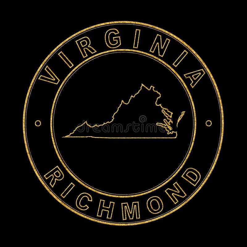 Map of Virginia, Golden Stamp Black Background Stock Illustration ...