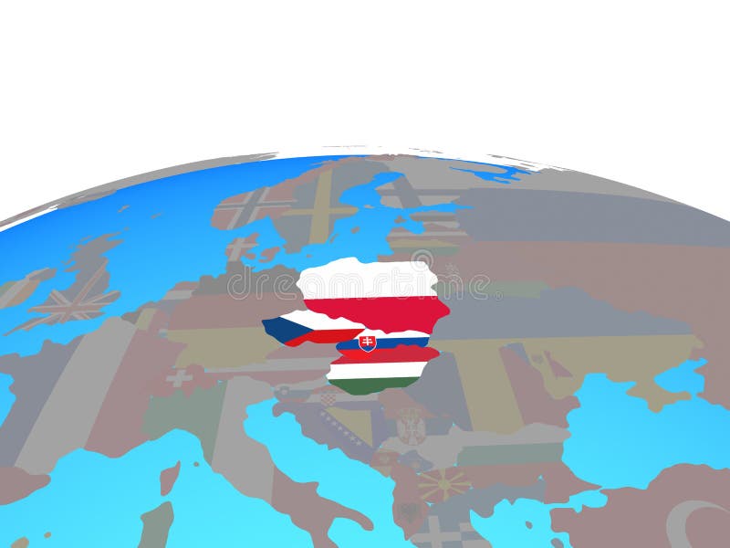 Map of Visegrad Group with Flags on Globe Stock Illustration ...