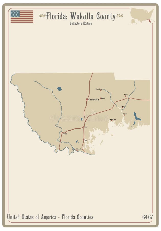 Map of Wakulla County in Florida Stock Vector - Illustration of nation ...