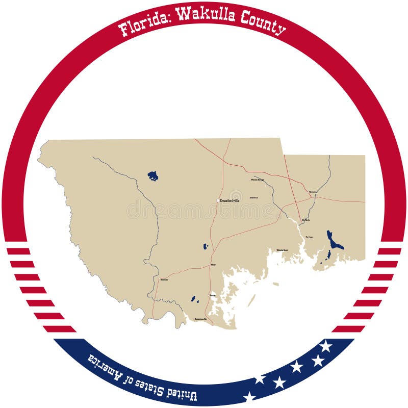 Map of Wakulla County in Florida, USA Stock Vector - Illustration of ...