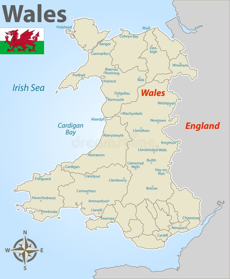 Map of Welsh Principal Areas Stock Vector - Illustration of color ...