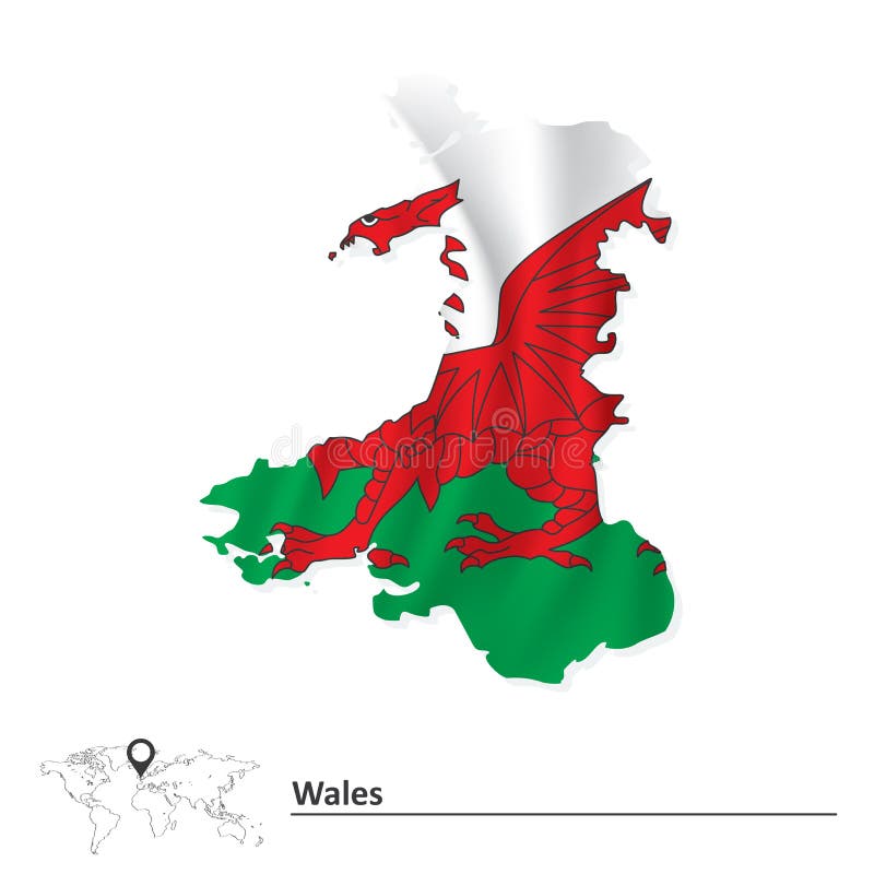 Map of Wales with flag stock vector. Illustration of black - 125159735