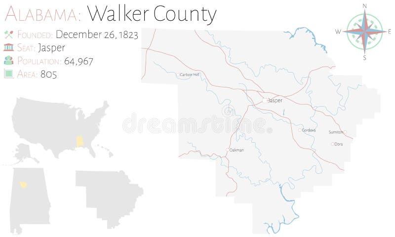 Map of Walker County in Alabama Stock Vector - Illustration of ...