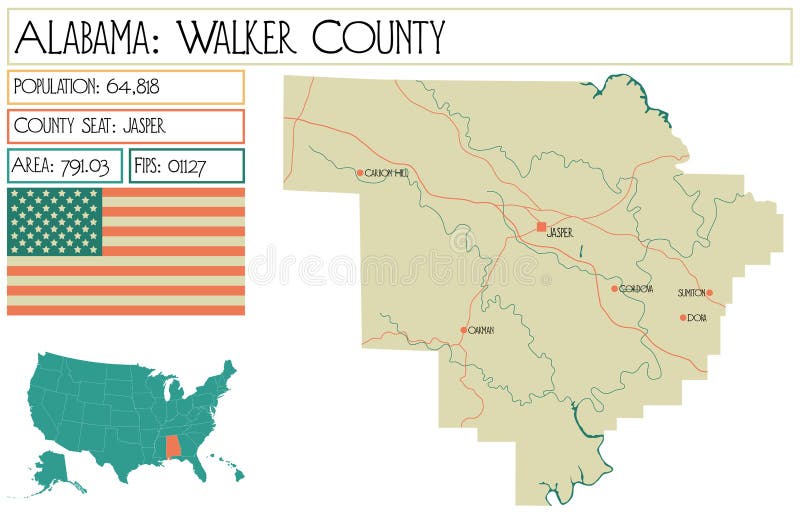 Map of Walker County in Alabama, USA. Stock Vector - Illustration of ...