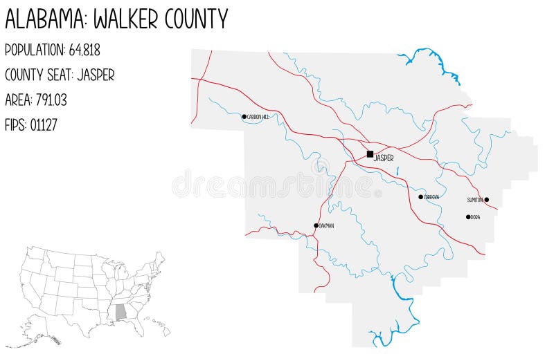 Map of Walker County in Alabama, USA. Stock Vector - Illustration of ...