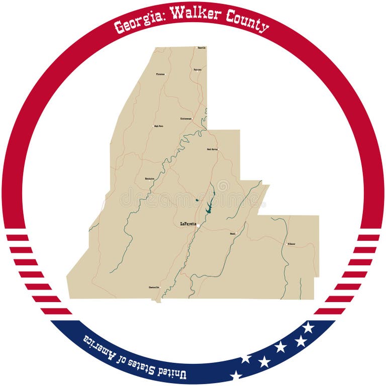 Map of Walker County in Georgia, USA Stock Vector - Illustration of ...