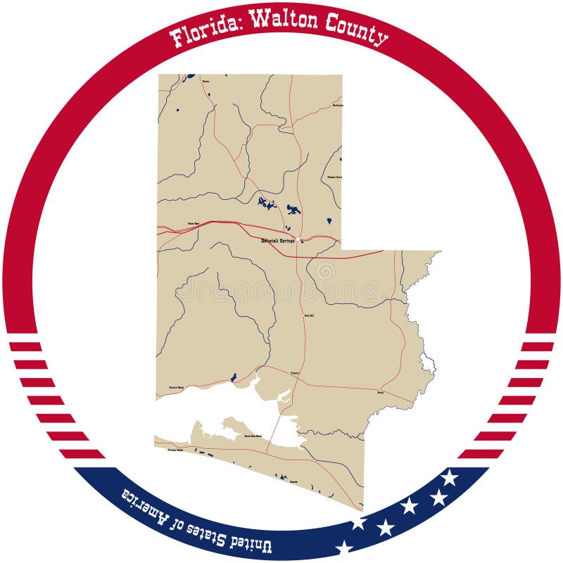 Map of Walton County in Florida, USA Stock Vector - Illustration of ...
