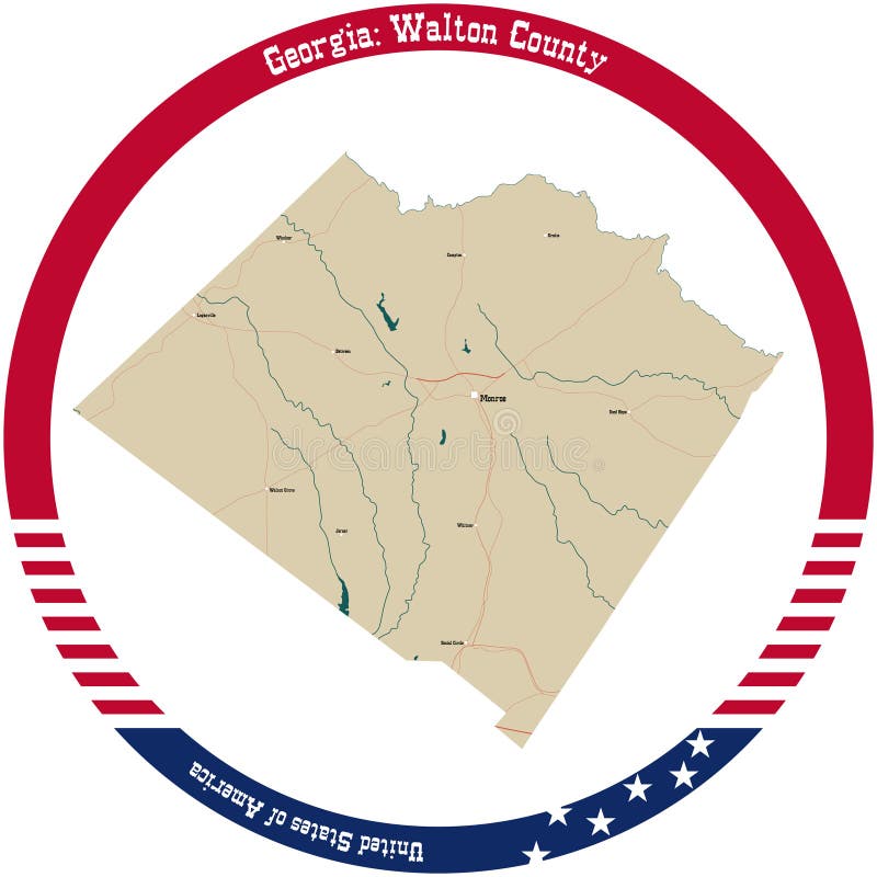 Map of Walton County in Georgia, USA Stock Vector - Illustration of ...