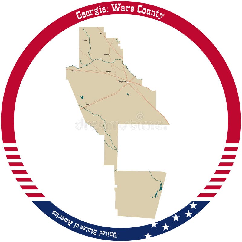 Map of Ware County in Georgia, USA Stock Vector - Illustration of ...