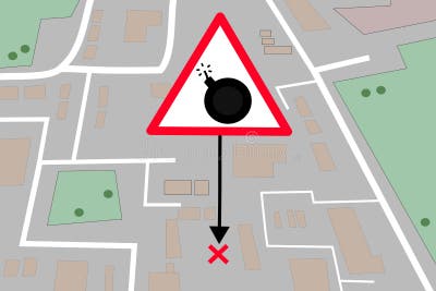 Map with Warning Sign Dud Unexploded Bomb or Explosive Danger Stock ...