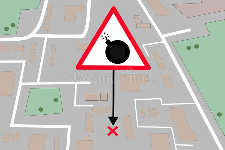 Map with Warning Sign Dud Unexploded Bomb or Explosive Danger Stock ...