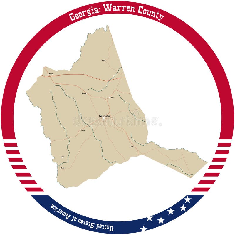 Map of Warren County in Georgia, USA Stock Vector - Illustration of ...