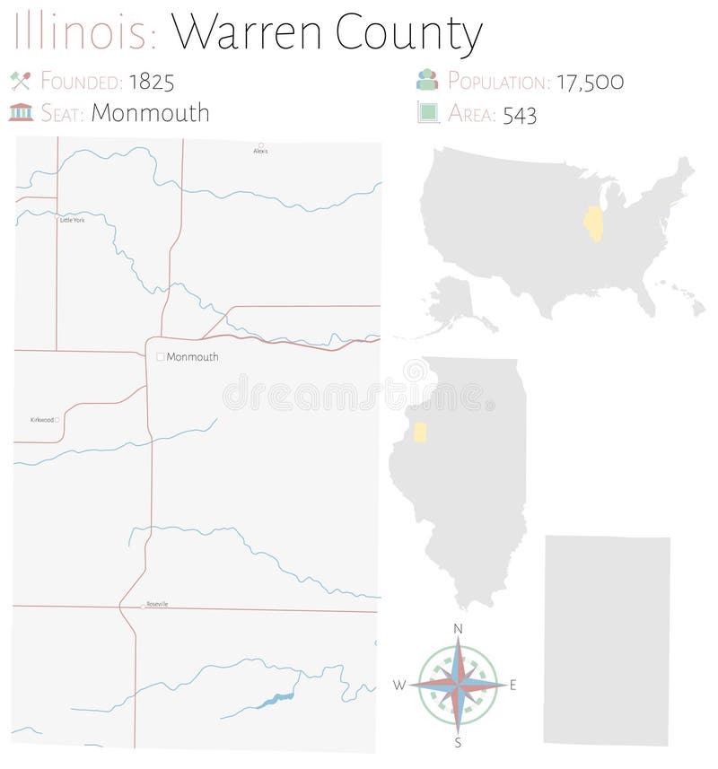 Map of Warren County in Illinois Stock Vector - Illustration of nation ...