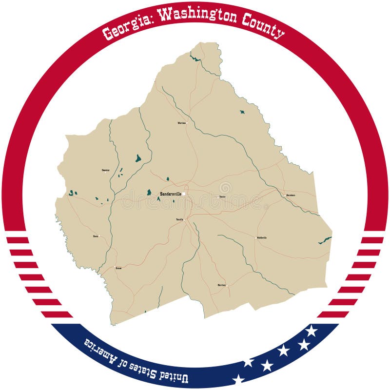 Map of Washington County in Georgia, USA Stock Vector - Illustration of ...