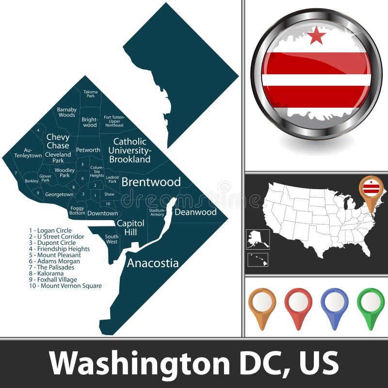 Map of Washington DC , US stock vector. Illustration of united - 210397464