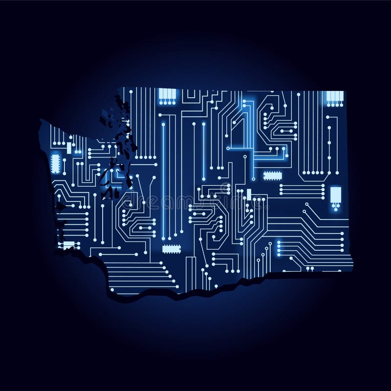 Map Of Washington With Electronic Circuit Stock Vector - Illustration ...