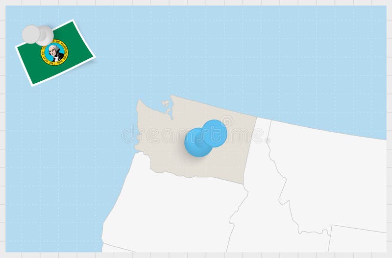 Map of Washington with a Pinned Blue Pin. Pinned Flag of Washington ...