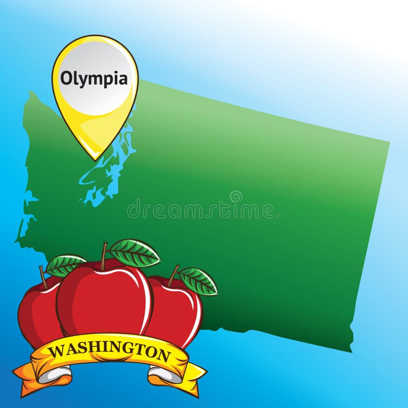 Map of Washington State with Apple. Vector Illustration Decorative ...