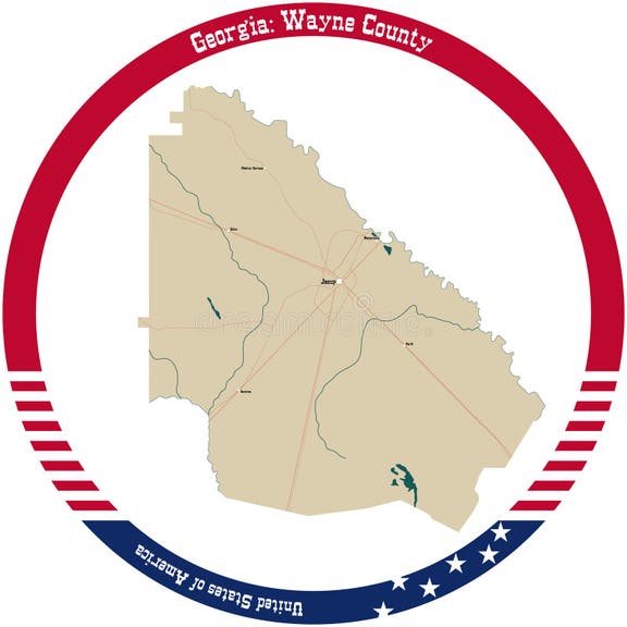 Map of Wayne County in Georgia, USA Stock Vector - Illustration of sign ...