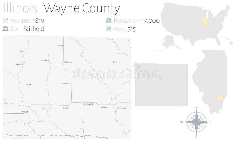 Map of Wayne County in Illinois Stock Vector - Illustration of ...