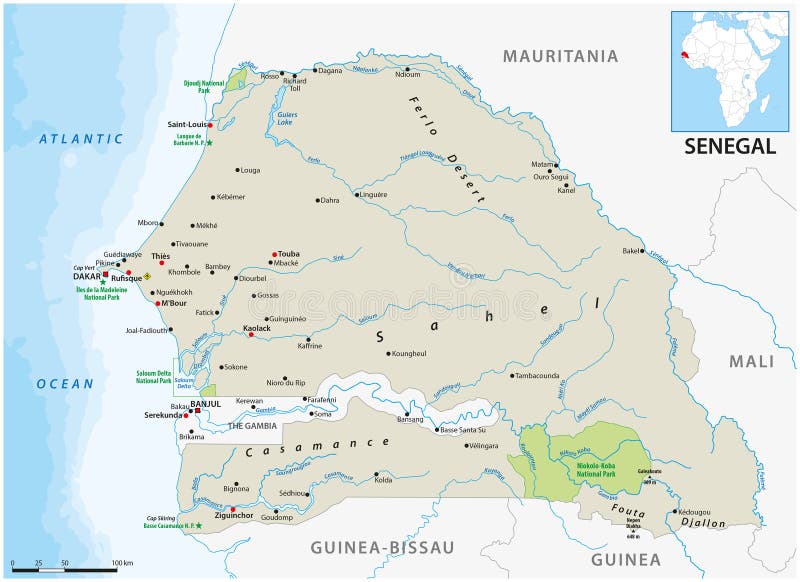 Map of the West African State of Senegal Stock Illustration ...