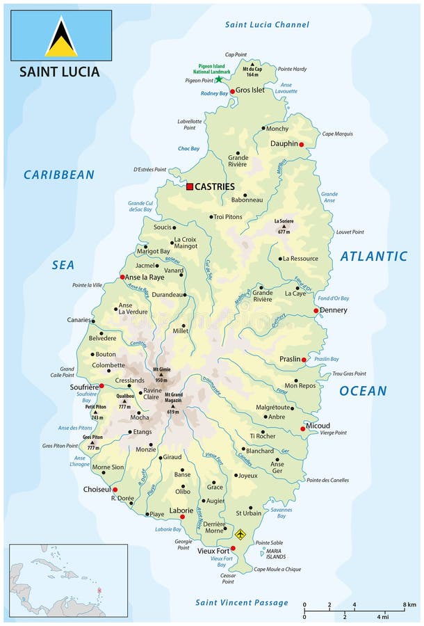 Map of the West Indian Island State of Saint Lucia Stock Vector ...