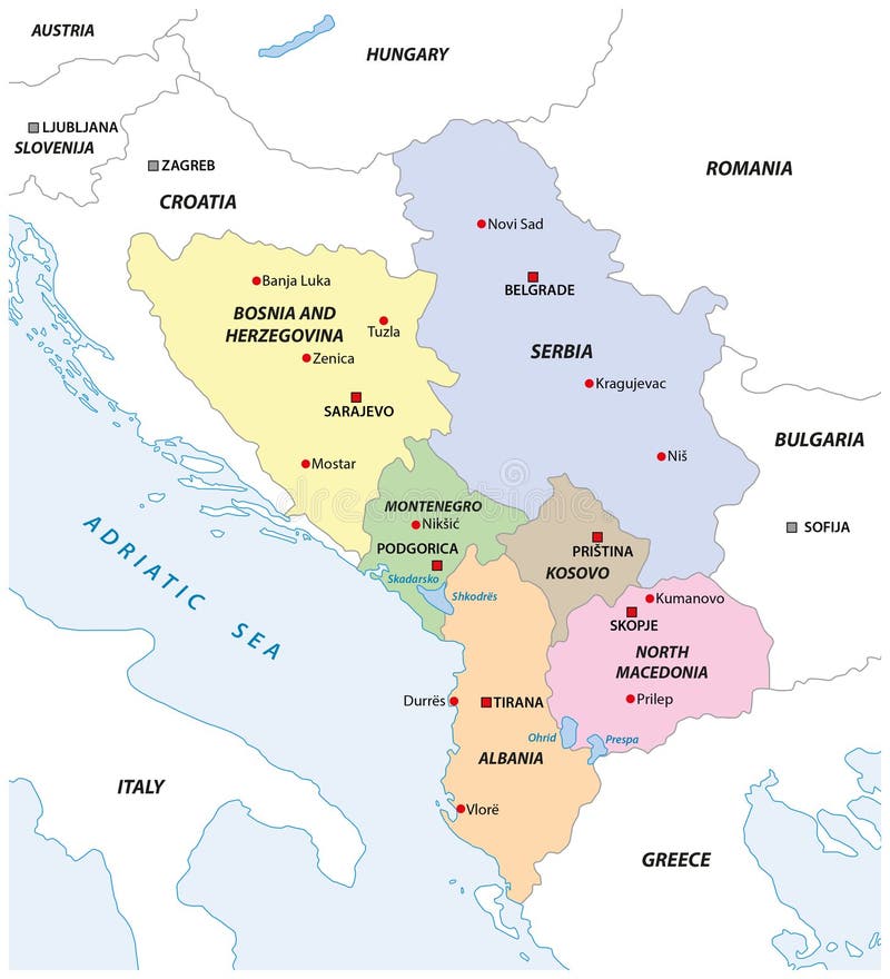 Map of the Western Balkan States Stock Vector - Illustration of ...
