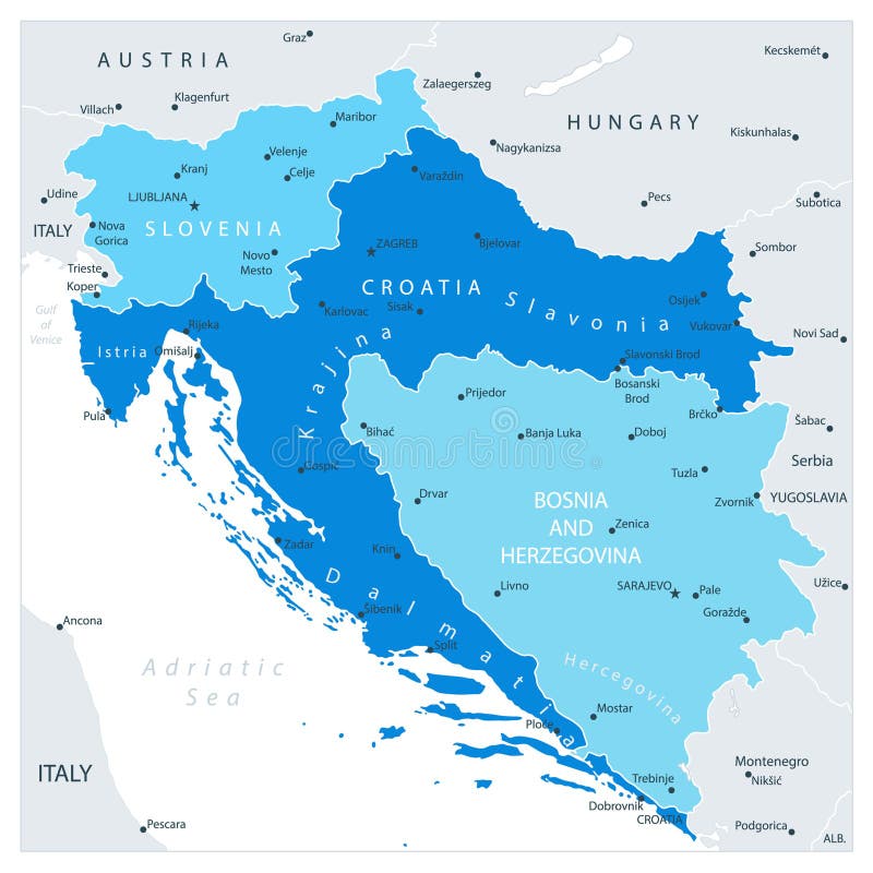 Map of the Western Balkans in Colors of Blue Stock Vector ...