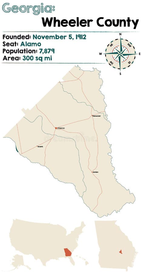 Map of Wheeler County in Georgia Stock Vector - Illustration of seat ...