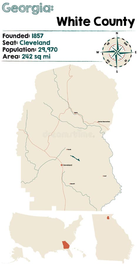 Map of White County in Georgia Stock Vector - Illustration of seat ...