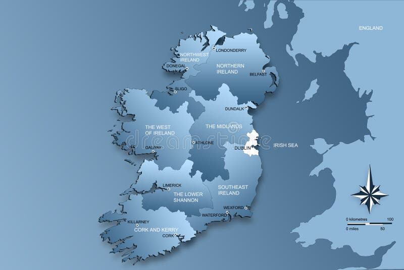Map of the Whole Ireland with Regions Stock Illustration - Illustration ...