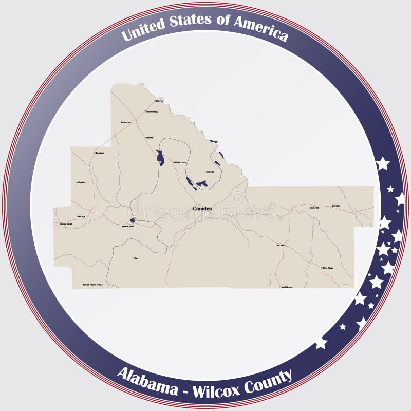 Map of Wilcox County in Alabama Stock Vector - Illustration of round ...